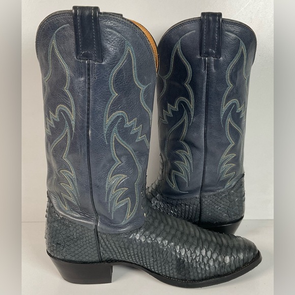 Nocona | Shoes | Vintage Nocona Dark Blue Python Snakeskin Cowboy Boots ...
